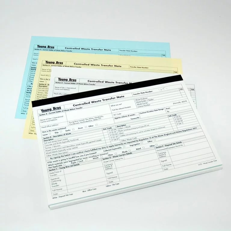 Waste Transfer Notes Printing UK | Tel 01646 682676